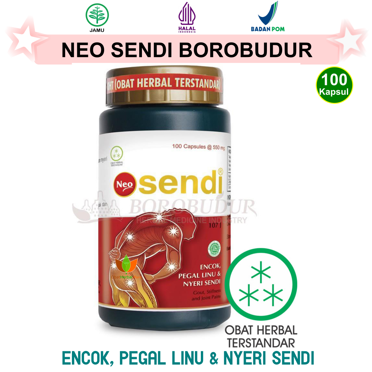 NEO SENDI 100 KAPSUL BOROBUDUR JAMU OBAT HERBAL NYERI SENDI OTOT TANGAN ...