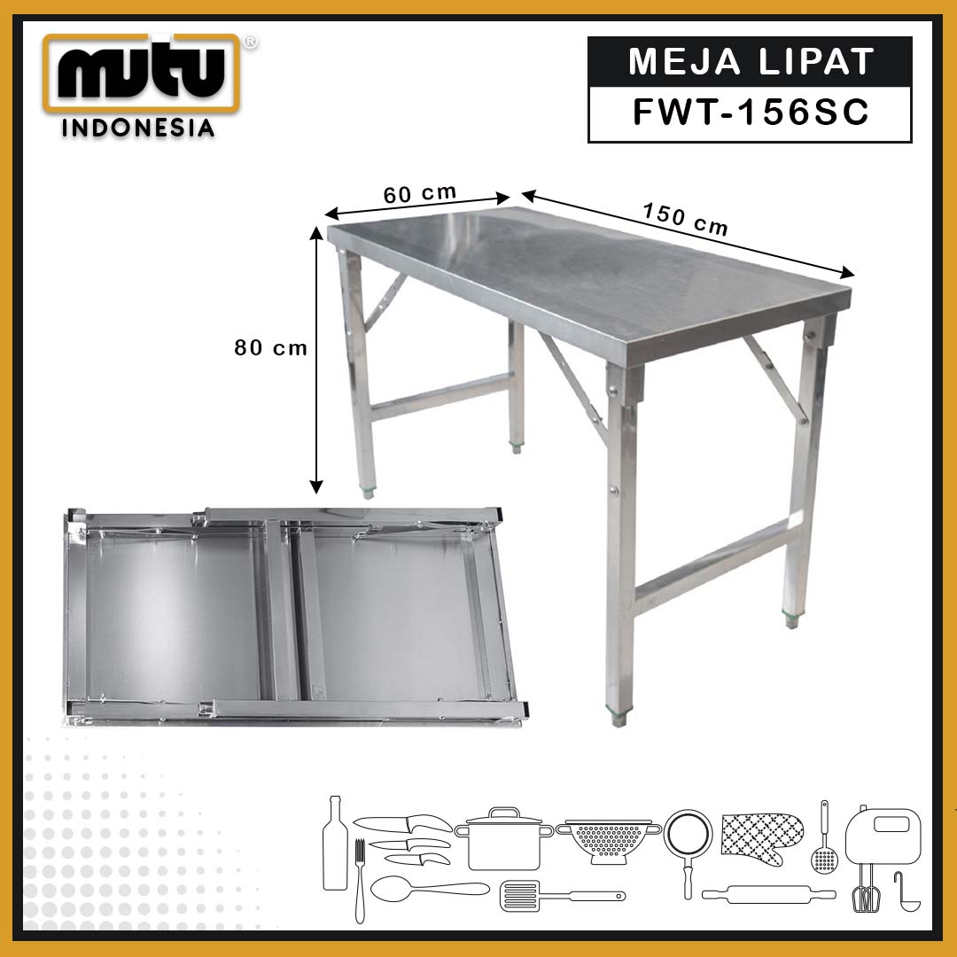 Meja Lipat Kerja & Cafe / Foldable Worktable Stainless Steel FWT-156SC ...
