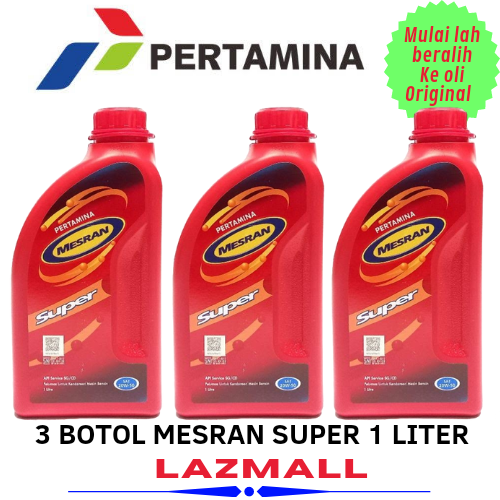 3 BOTOL MESRAN SUPER 1 LITER OLI ORIGINAL OFFICIAL PERTAMINA | Lazada ...