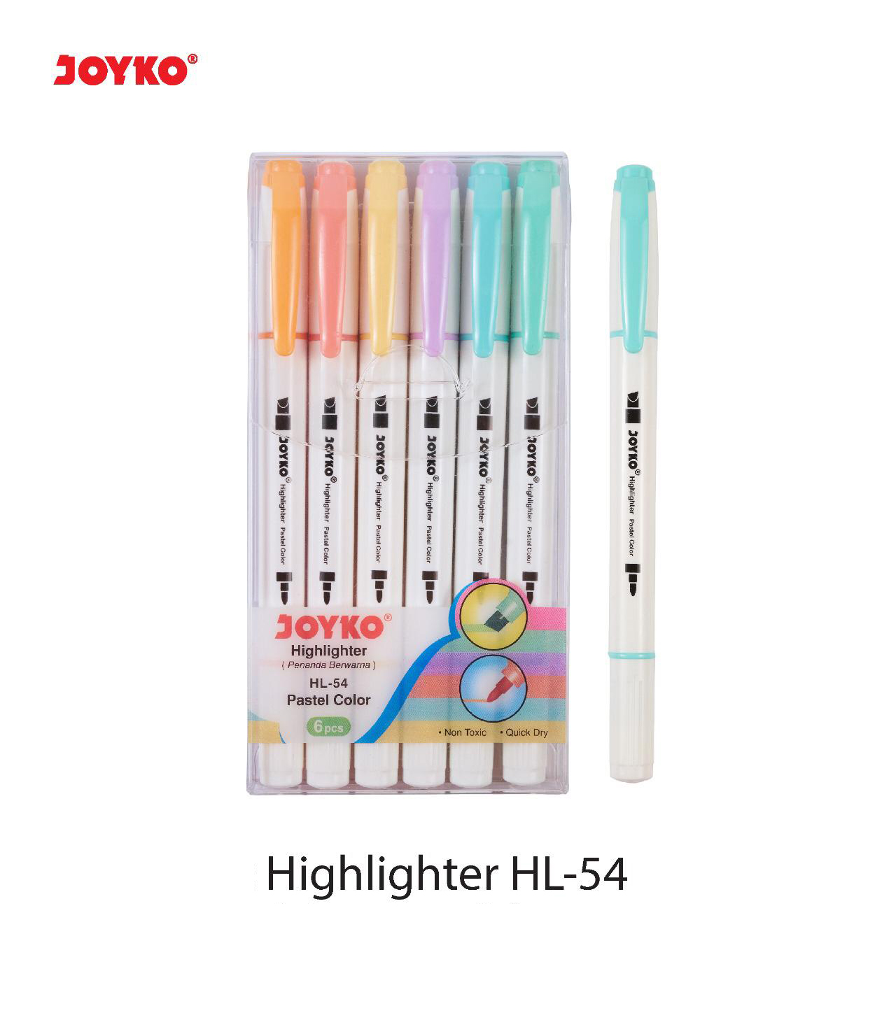 Joyko Highlighter HL-54 Spidol Marker 6 Warna Pastel 2 in 1 Dual Tip HL54 Original Pewarna Teks ...