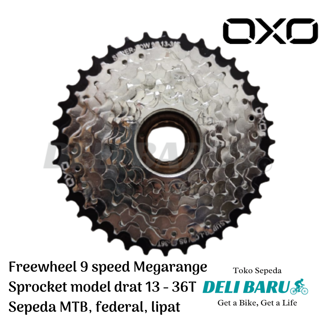 OXO Freewheel 9 speed megarange sprocket model drat 13-36T chrome CP hitam sepeda MTB federal ...