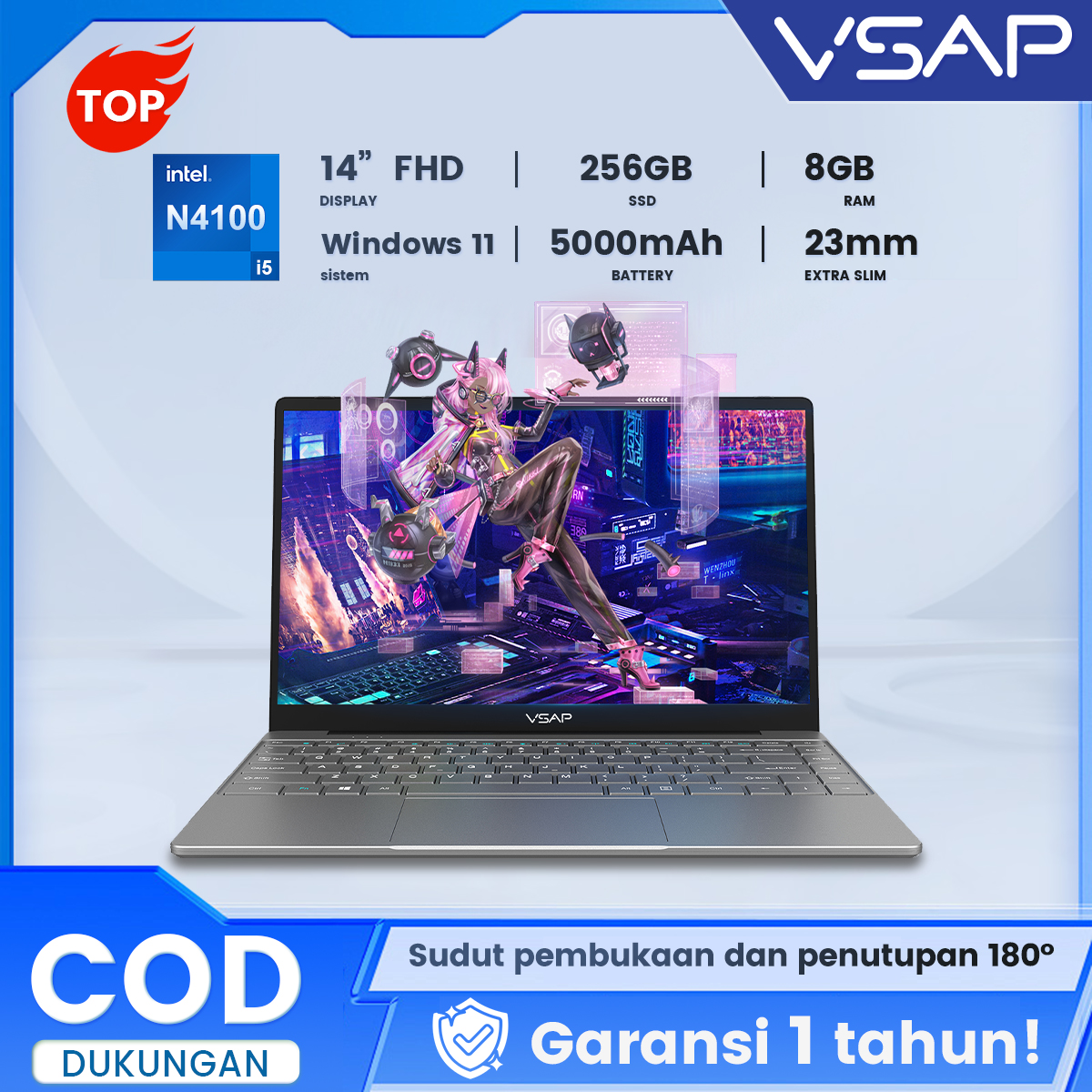 VSAP Laptop Intel N4100 8GB RAM 256GB SSD Windows 11 OHS 14 Inch HD ...