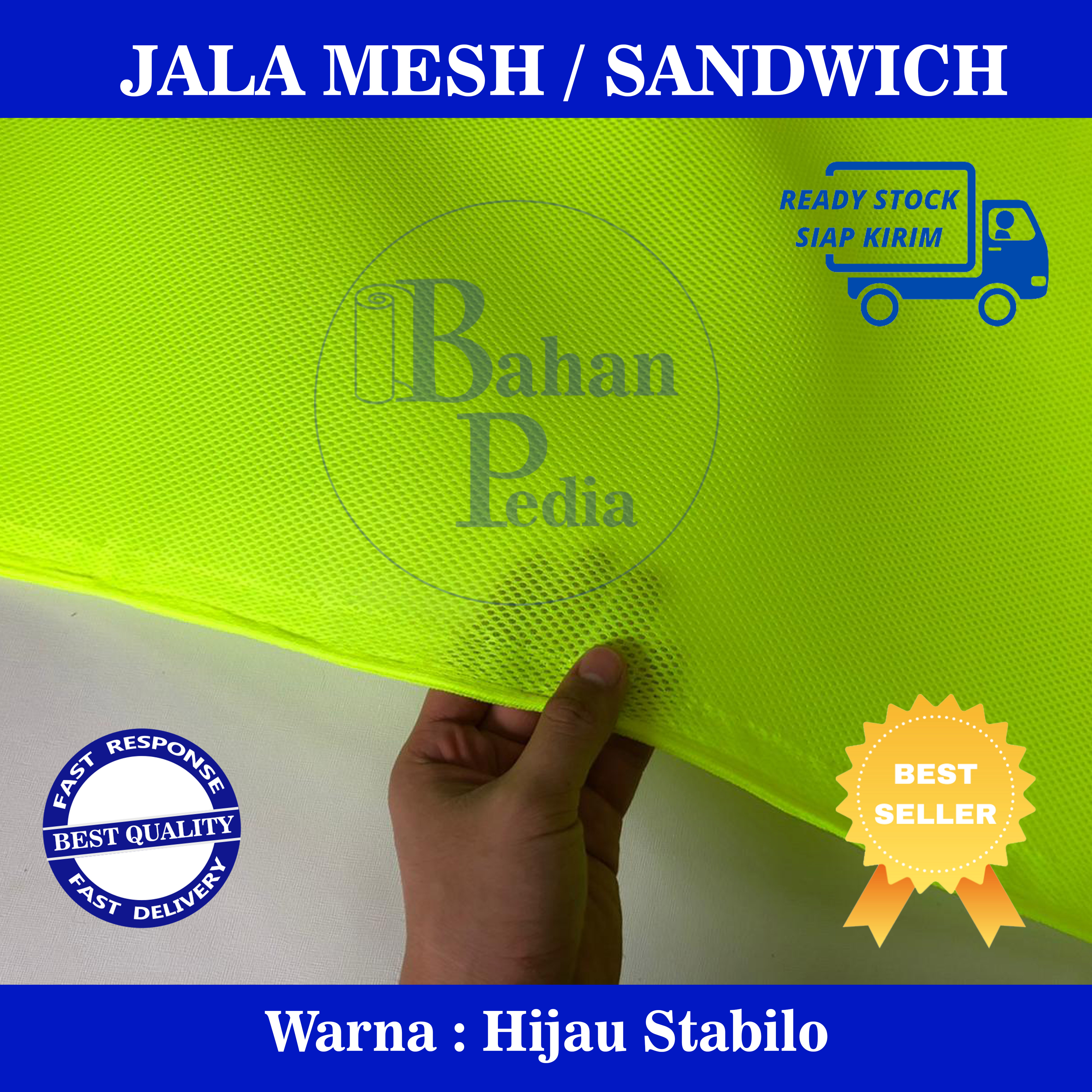 [Meter] Bahan Kain Sandwich Jala Mesh Double Jaring Busa Hijau Stabilo ...