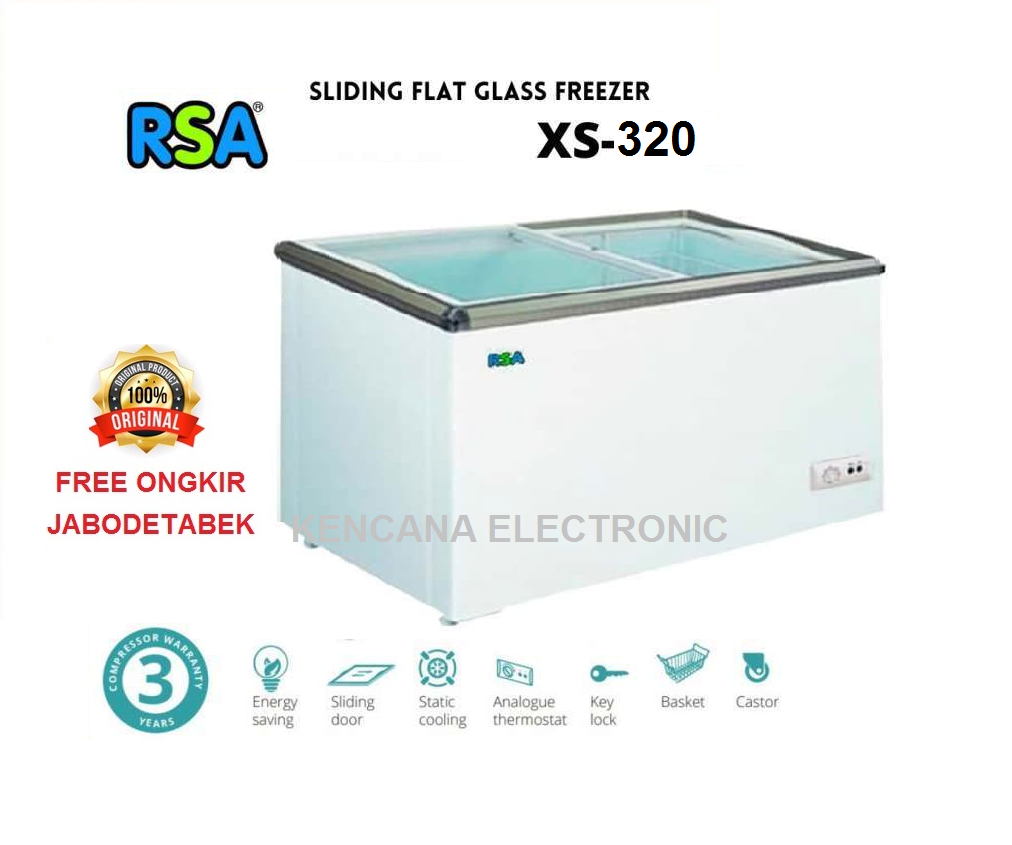 RSA XS-320 Sliding Flat Glass Ches Freezer 288 Liter Khusus Jabodetabek ...