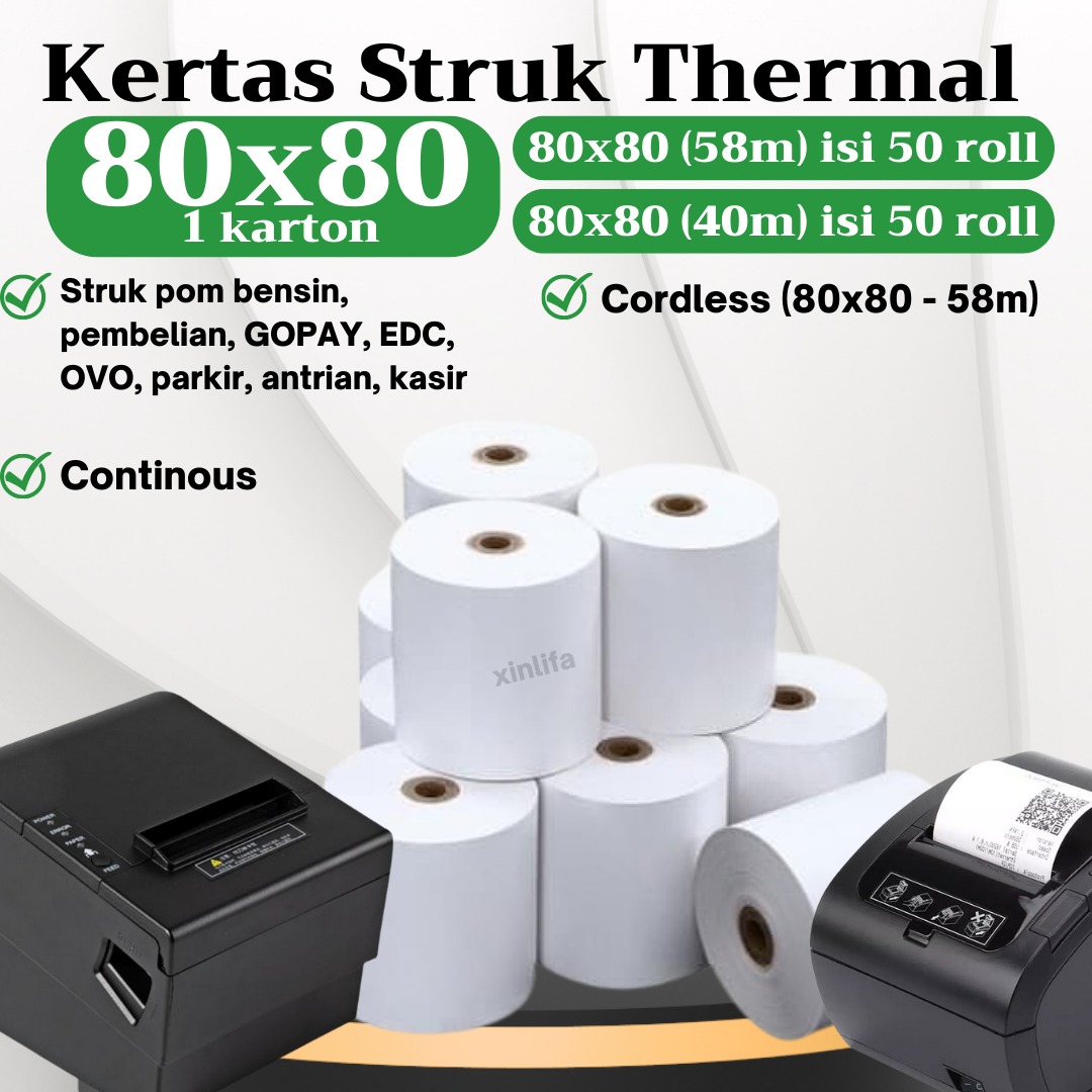 Kertas Struk Kasir Paper Roll Termal 1 karton 50 roll uk 80x80mm ...