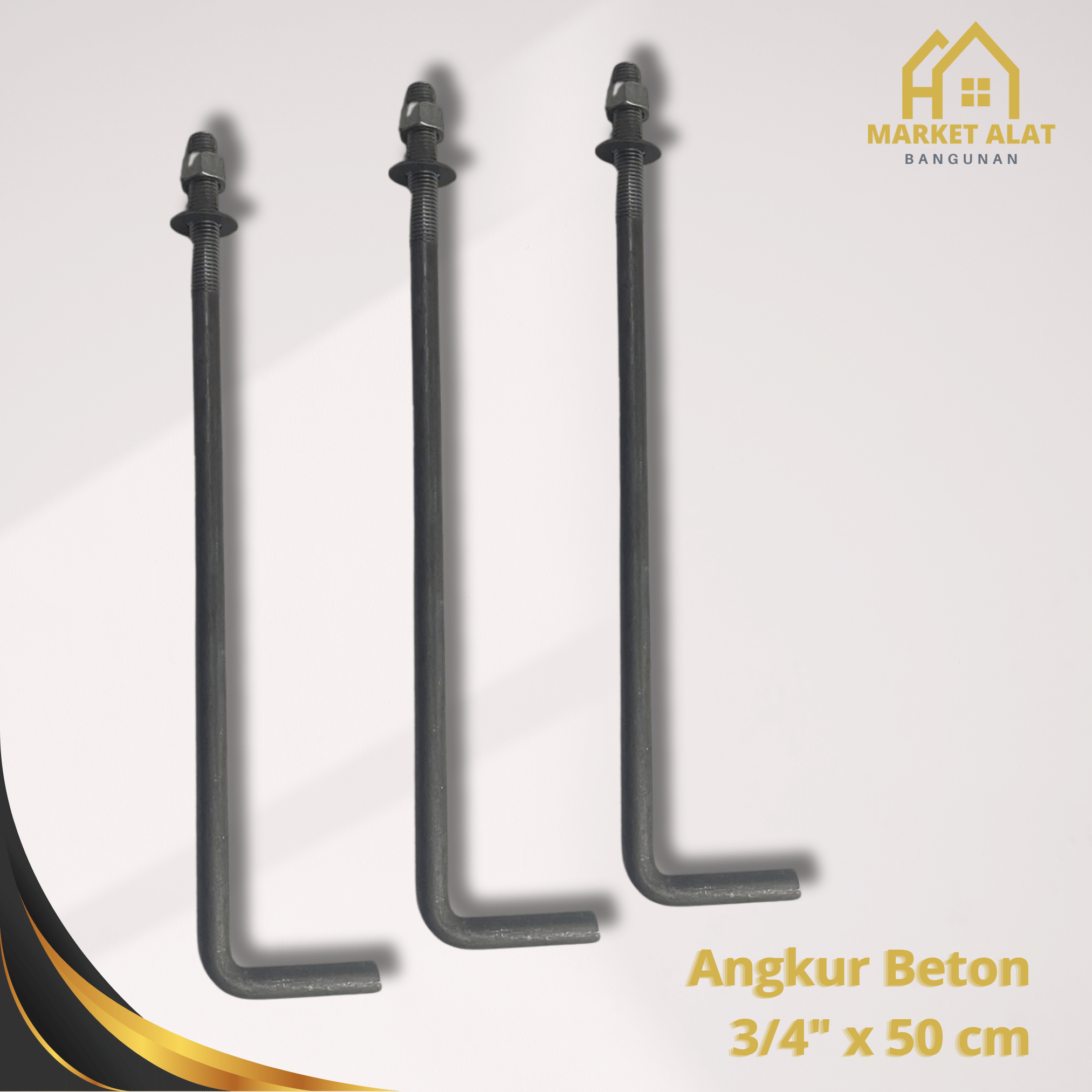 Baut Angkur L Hitam 3/4" x 50 cm (19 mm x 50 cm) + Mur + Ring / Baut ...