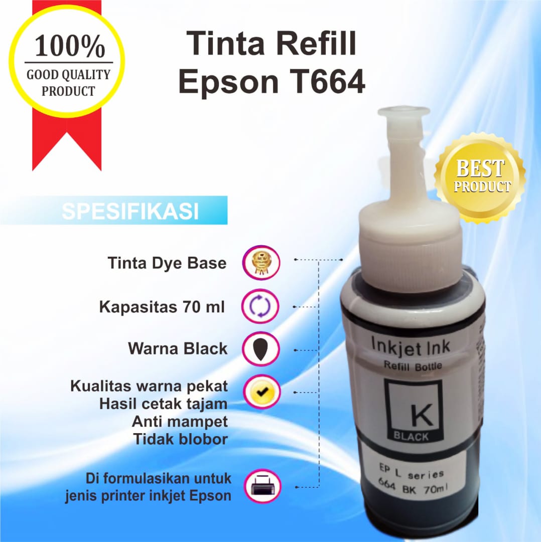Tinta Premium Epson 664 Refill Printer L120 L220 L300 L310 L355 L565 ...