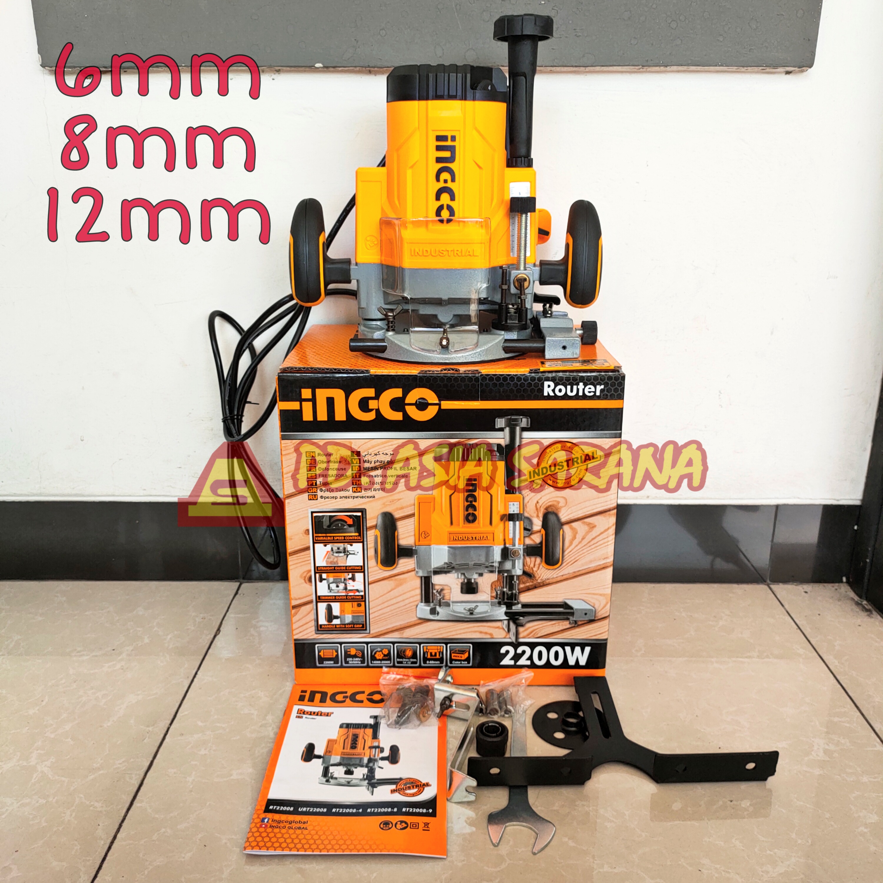 Mesin Router 6mm 8mm 12mm 1/2" INGCO RT22008 Trimmer Profil Besar Kayu ...