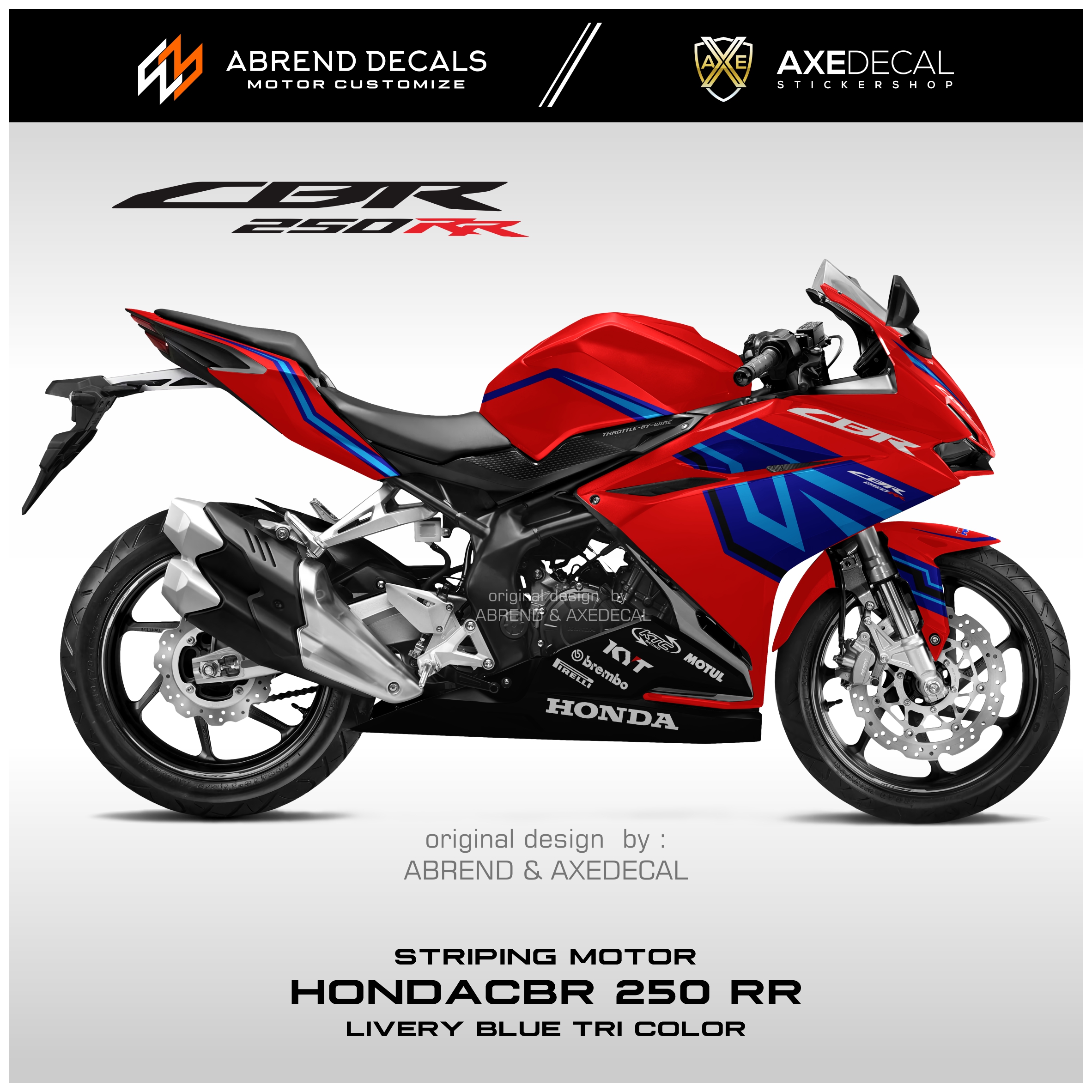 STRIPING CBR 250 RR LIVERY BLUE TRI COLOR RACING / STIKER MOTOR HONDA ...