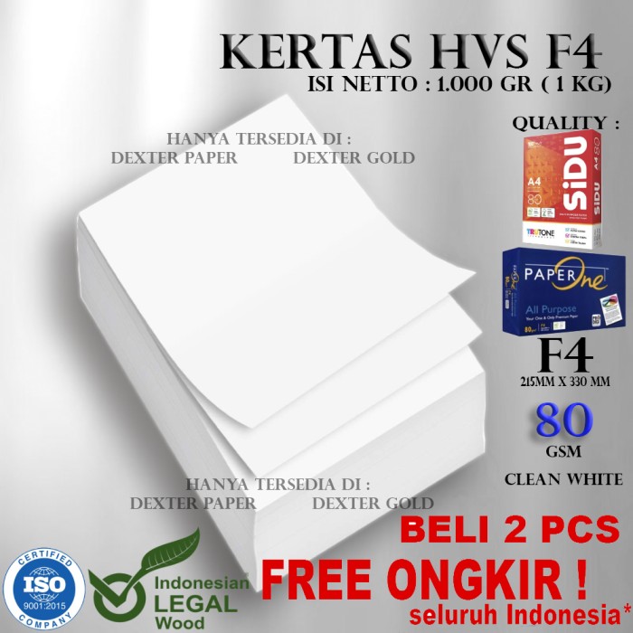 KERTAS HVS FOLIO 80 GSM/ KERTAS HVS F4 80GR ISI 1000 GRAM (1 KG ...