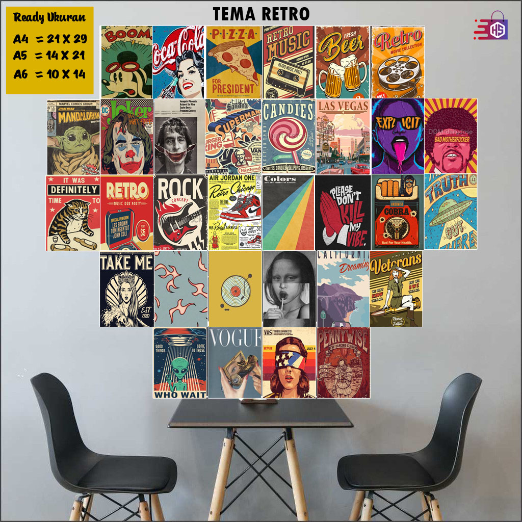 Poster Dinding Kamar Cowok Ukuran A6 A5 A4 Tema Retro / Dinding Kamar ...