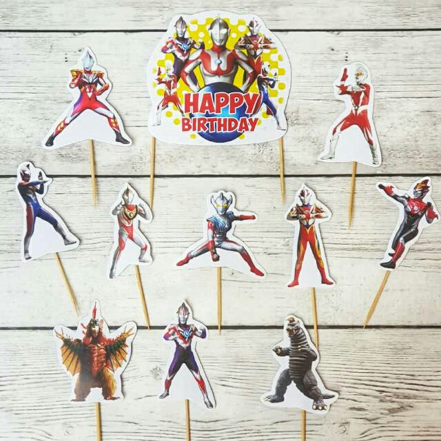 satu set cake topper toper hiasan kue ulang tahun karakter ultraman ...