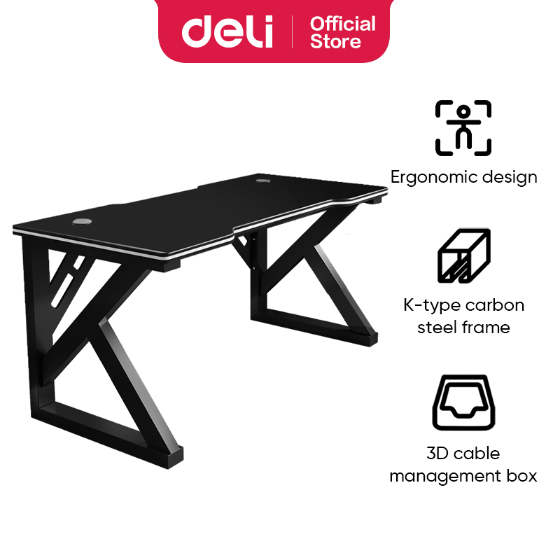Deli Meja Gaming / Meja Komputer / Gaming Table Hitam Box Kabel E915X ...