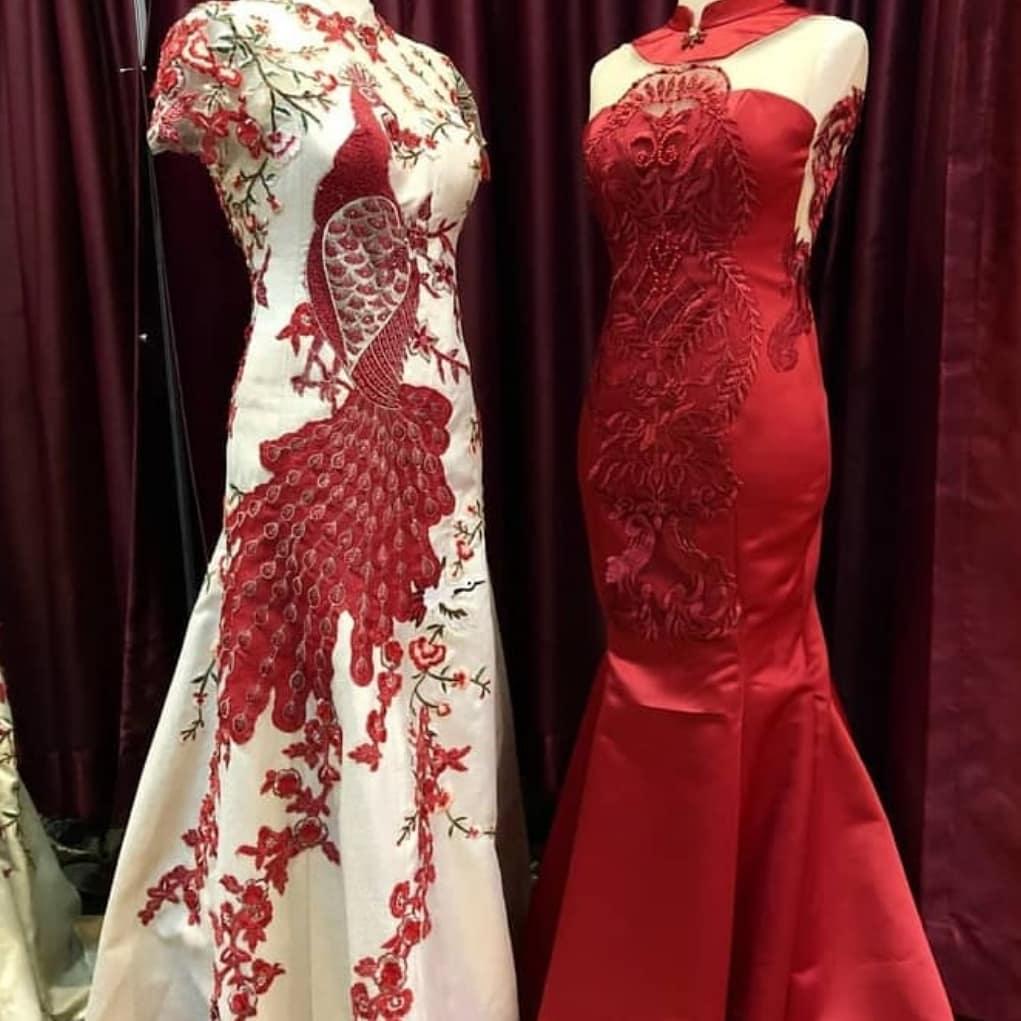 Gaun pesta merah - sangjit dress - gaun sangjit - cheongsam - qipao ...