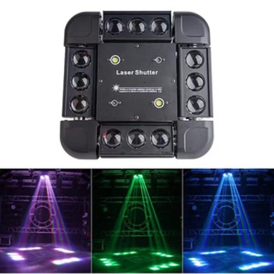 Moving spider head light 12led laser Shutter show / moving 4in1 laser ...