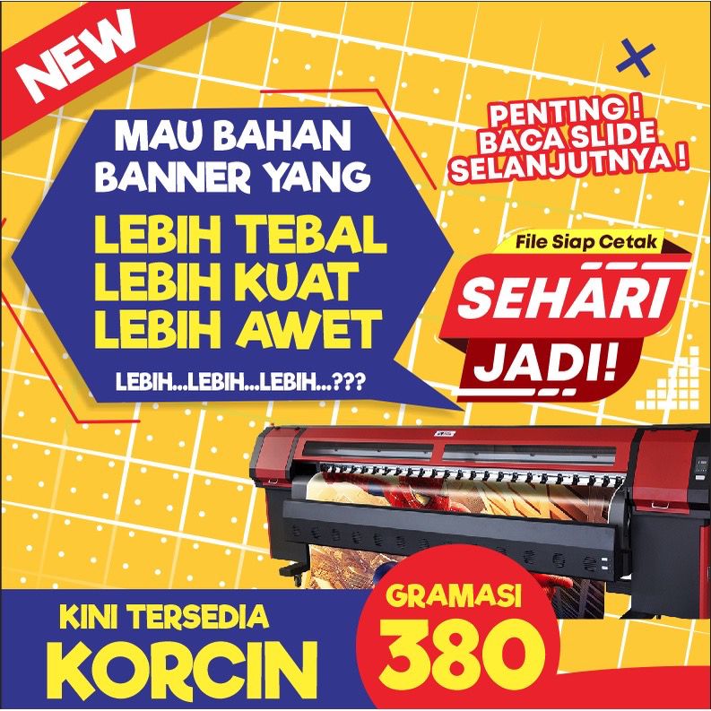 Cetak Banner, spanduk, Baliho KORCIN 380 Gram (TEBAL) Tajam, Pekat ...