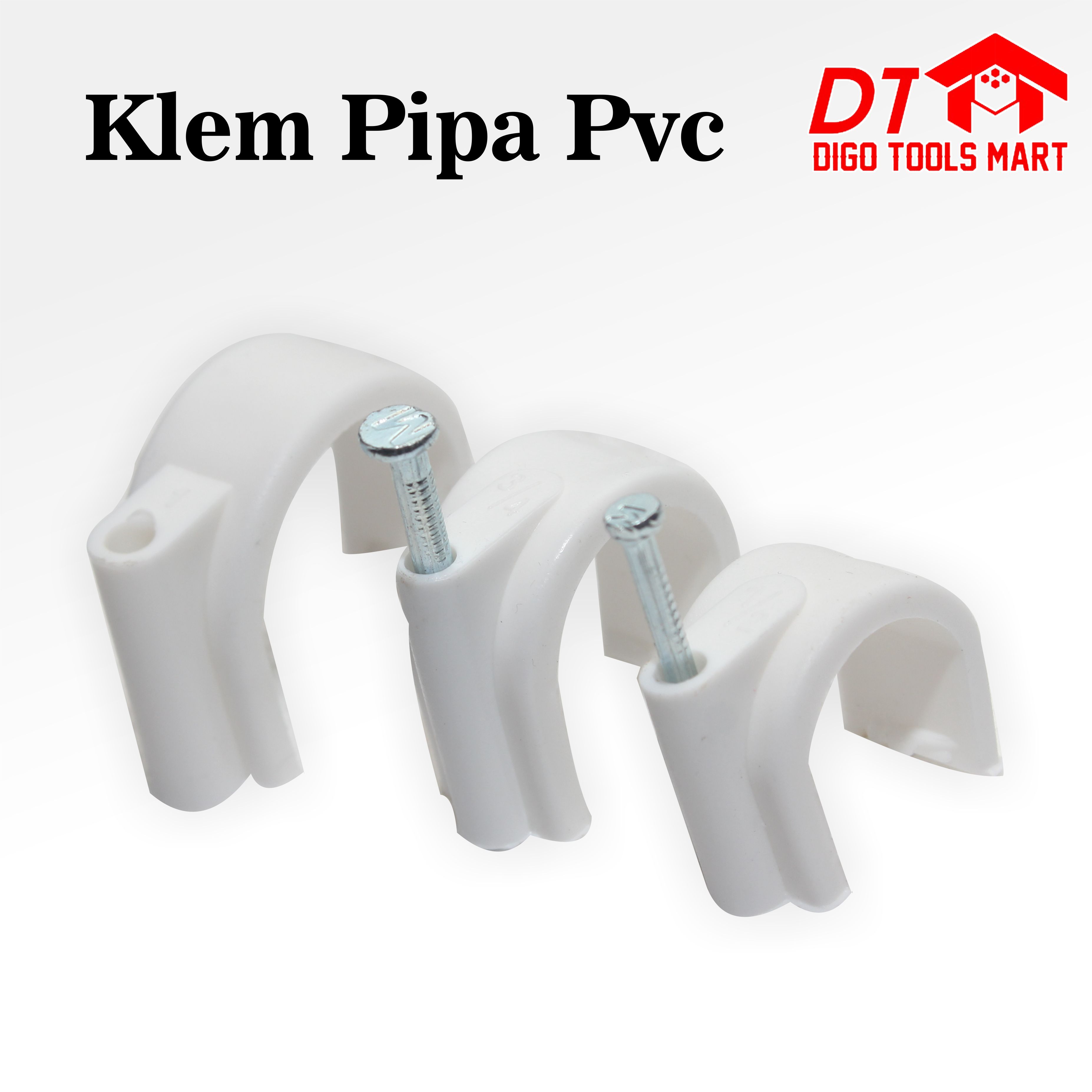 Klem Plastik 1/2 inch Klem Paralon 1/2" Kleman + Paku Beton Klem Pvc ...