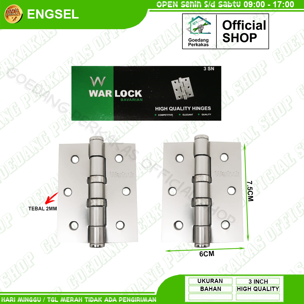 Engsel Pintu Tebal Ukuran 3" 4" 5" Warlock Engsel Lemari Jendela Door ...