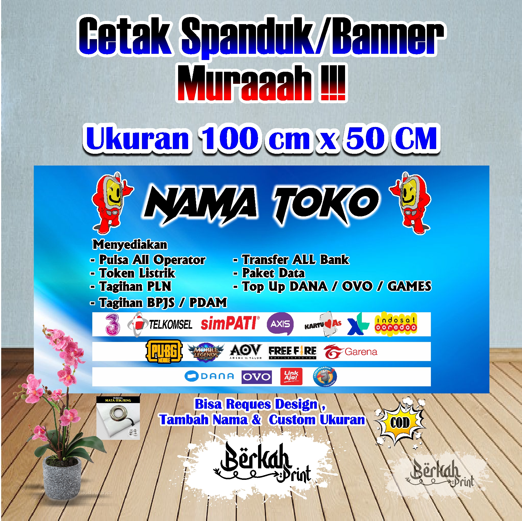 Spanduk Banner Conter Warna Biru Ukuran 100 cm x 50 cm | Lazada Indonesia