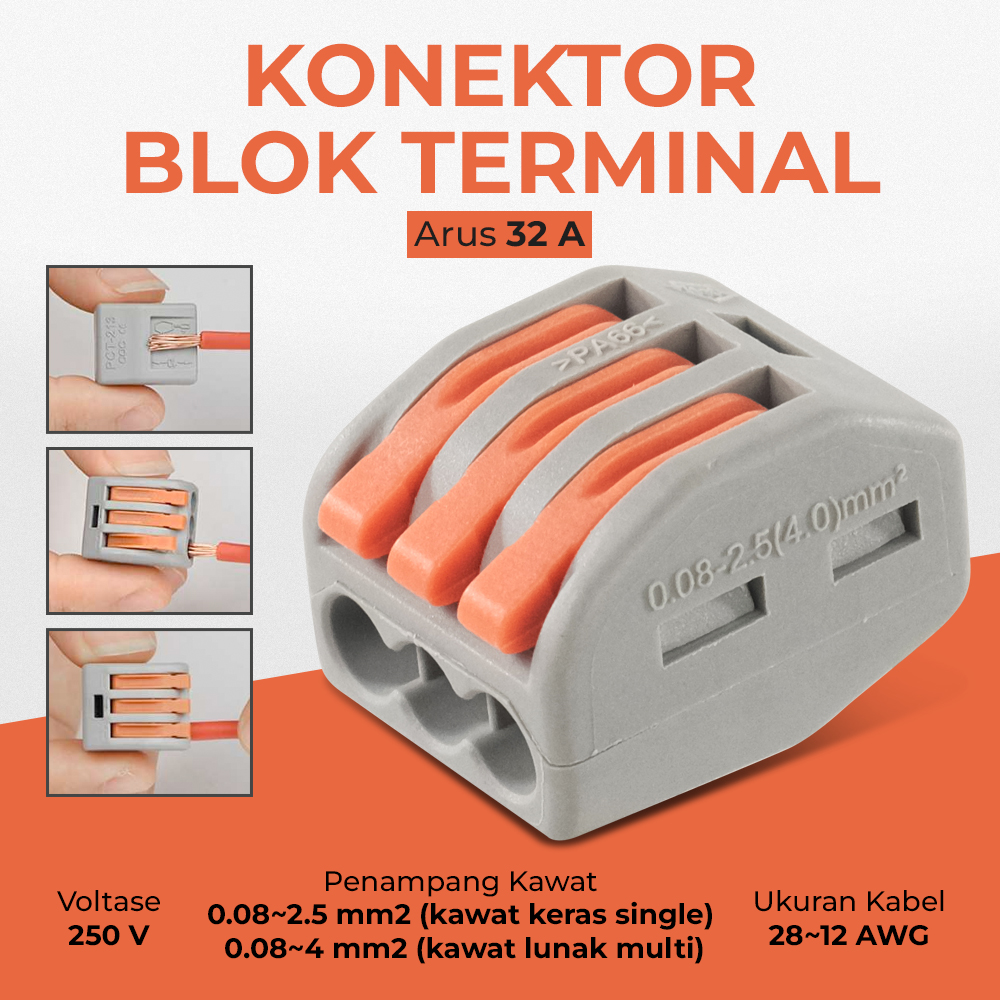 Terminal 3 Pin Sambungan Kabel Listrik Block Konektor Paralel PCT-213 ...