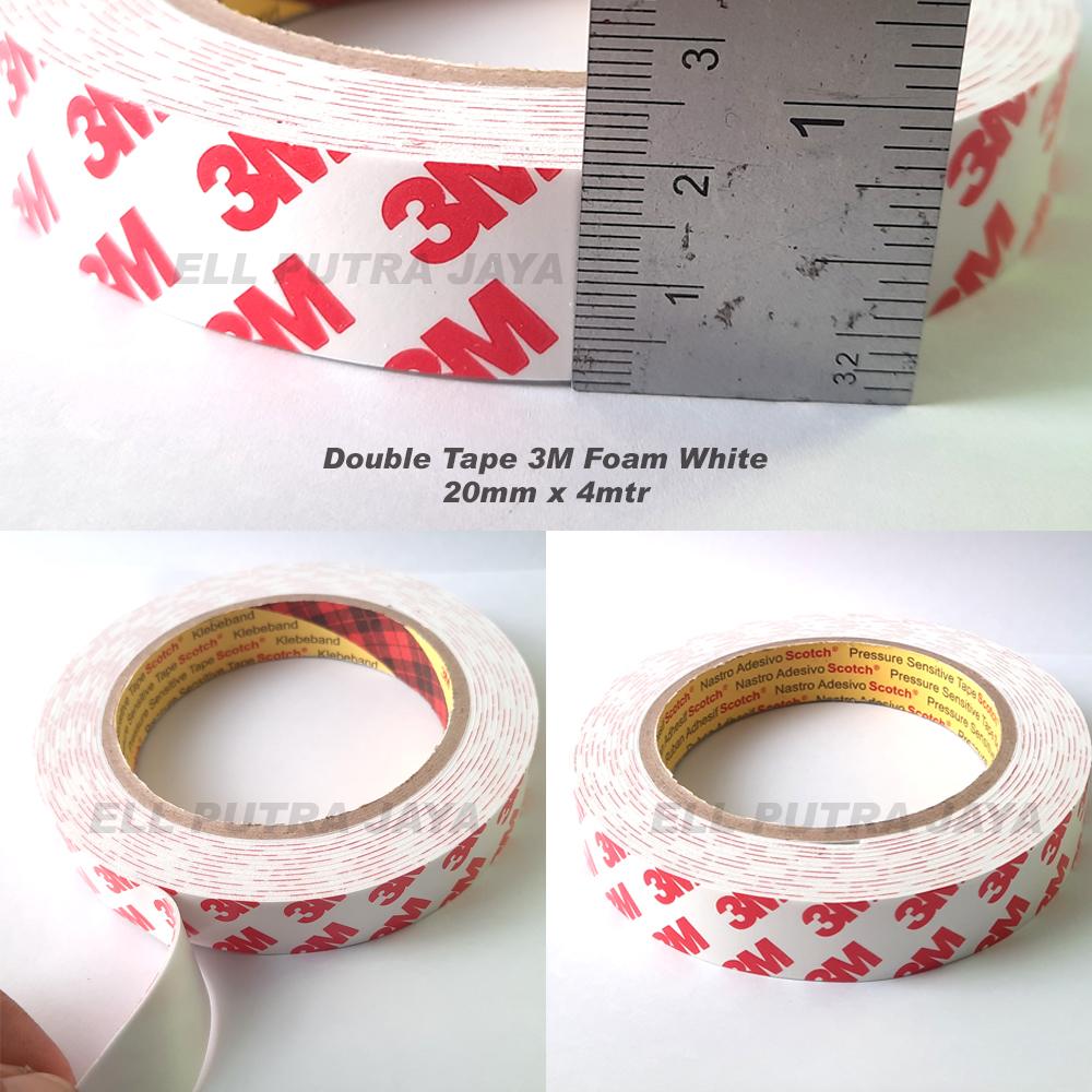 Double Tape 3M Foam White 2 Cm x 4 mtr Perekat Serbaguna Otomotif dan Bangunan Busa Putih Murah ...
