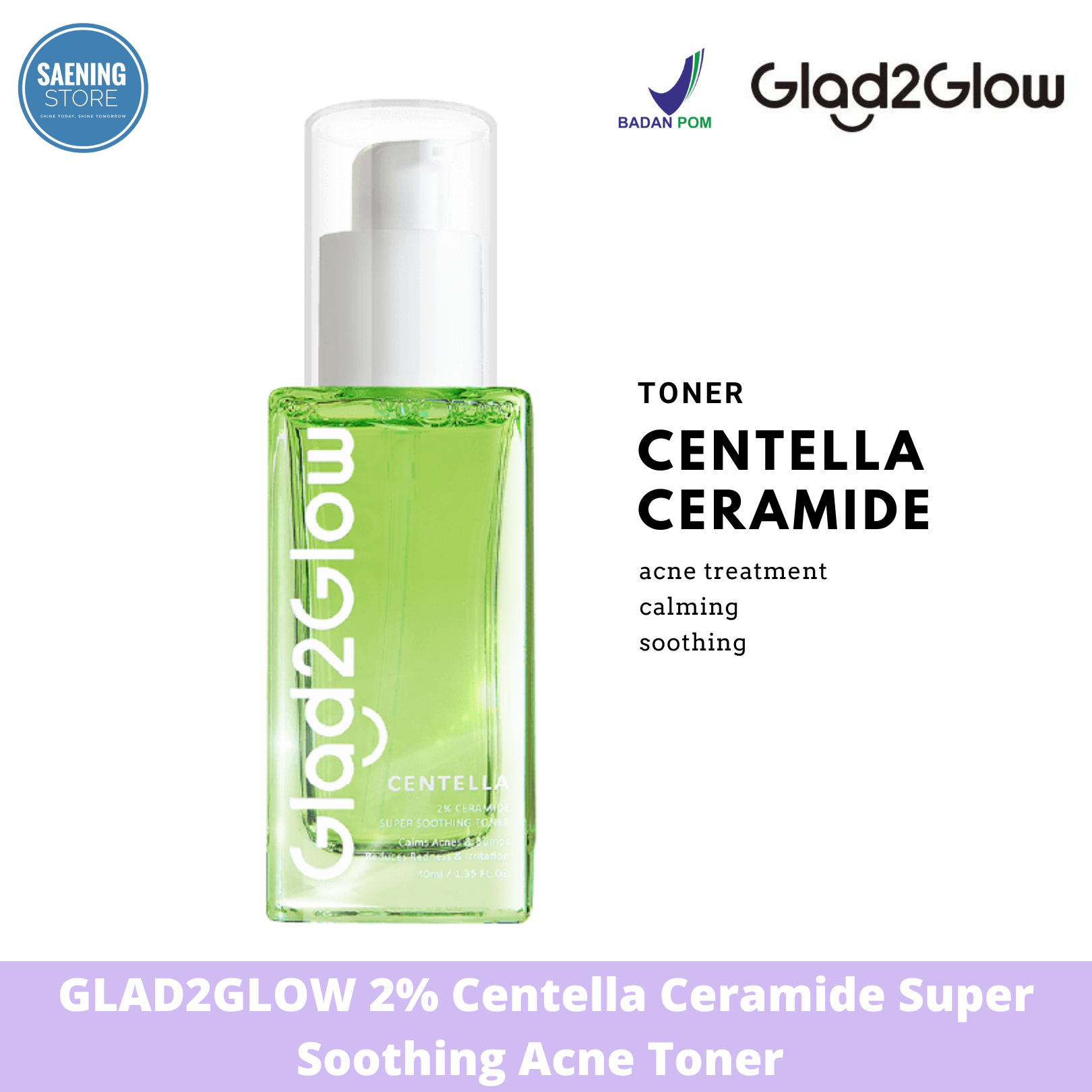Glad2Glow 2% Centella Ceramide Super Soothing Acne Toner | Calms Acnes & Bumps Reduces Redness ...