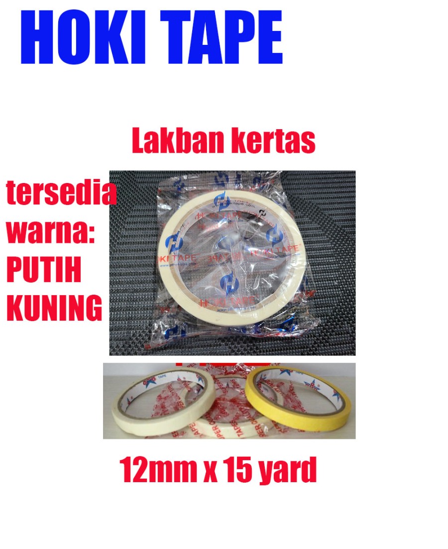 Lakban kertas 12 x 15yard Masking tape isolasi putih kuning hoki ...