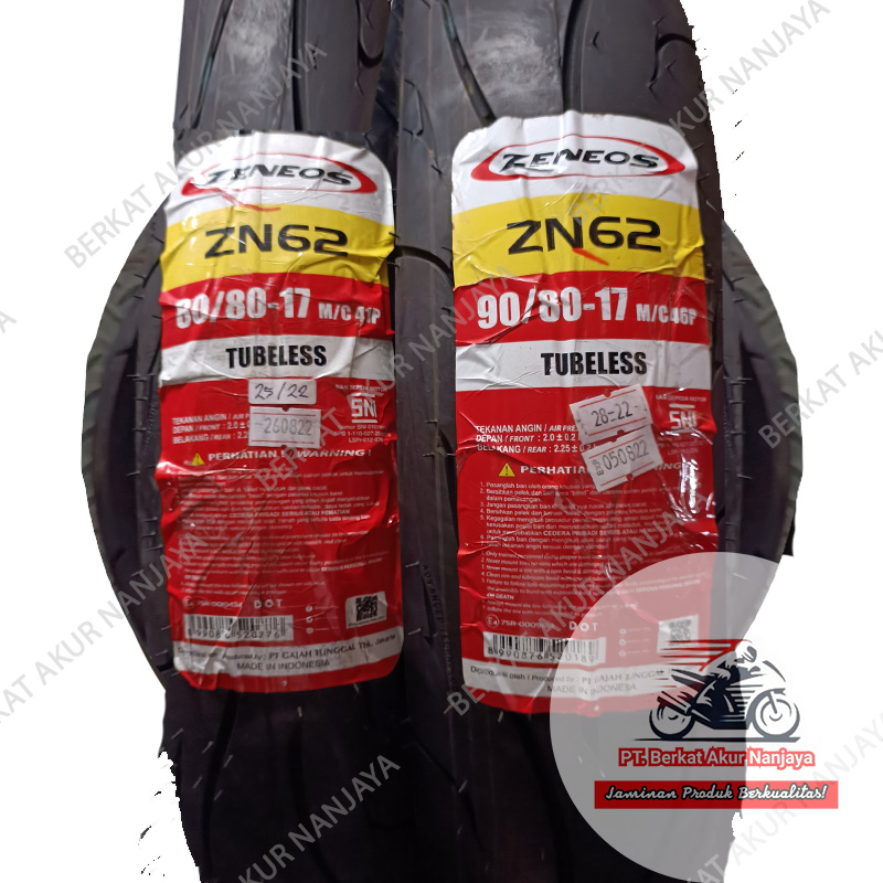 Zeneos ZN62 80/80 dan 90/80-17 Ban Motor Tubeless BONUS Pentil | Lazada ...