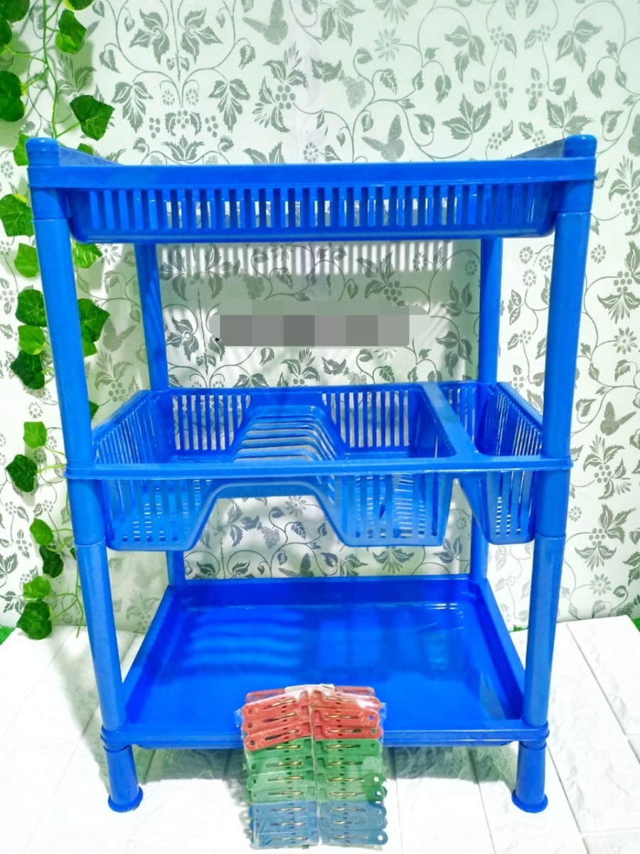 RAK PLASTIK SUSUN 3 TINGKAT LENGKAP DENGAN BAKI GELAS DAN RAK SUSUN ...