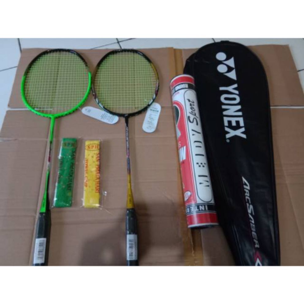 RAKET YONEX CARBONEX,ASCSABER,MUSCLE POWER, DLL SUDAH SIAP PAKAI 1SET(2 ...