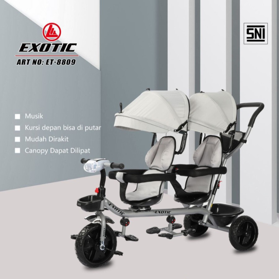 TRICYCLE/SEPEDA DORONGAN RODA TIGA ANAK KEMBAR/2 BANGKU 8809 EXOTIC ...