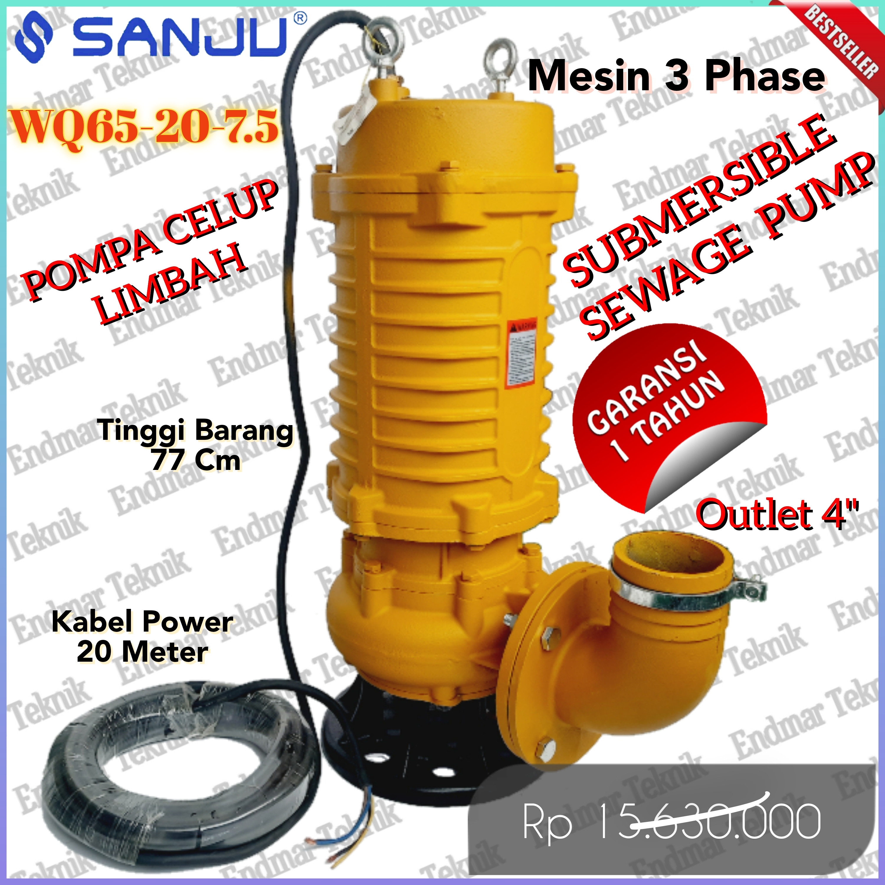 SUBMERSIBLE SEWAGE PUMP INDUSTRI SANJU WQ65-20-7.5 POMPA CELUP LIMBAH ...