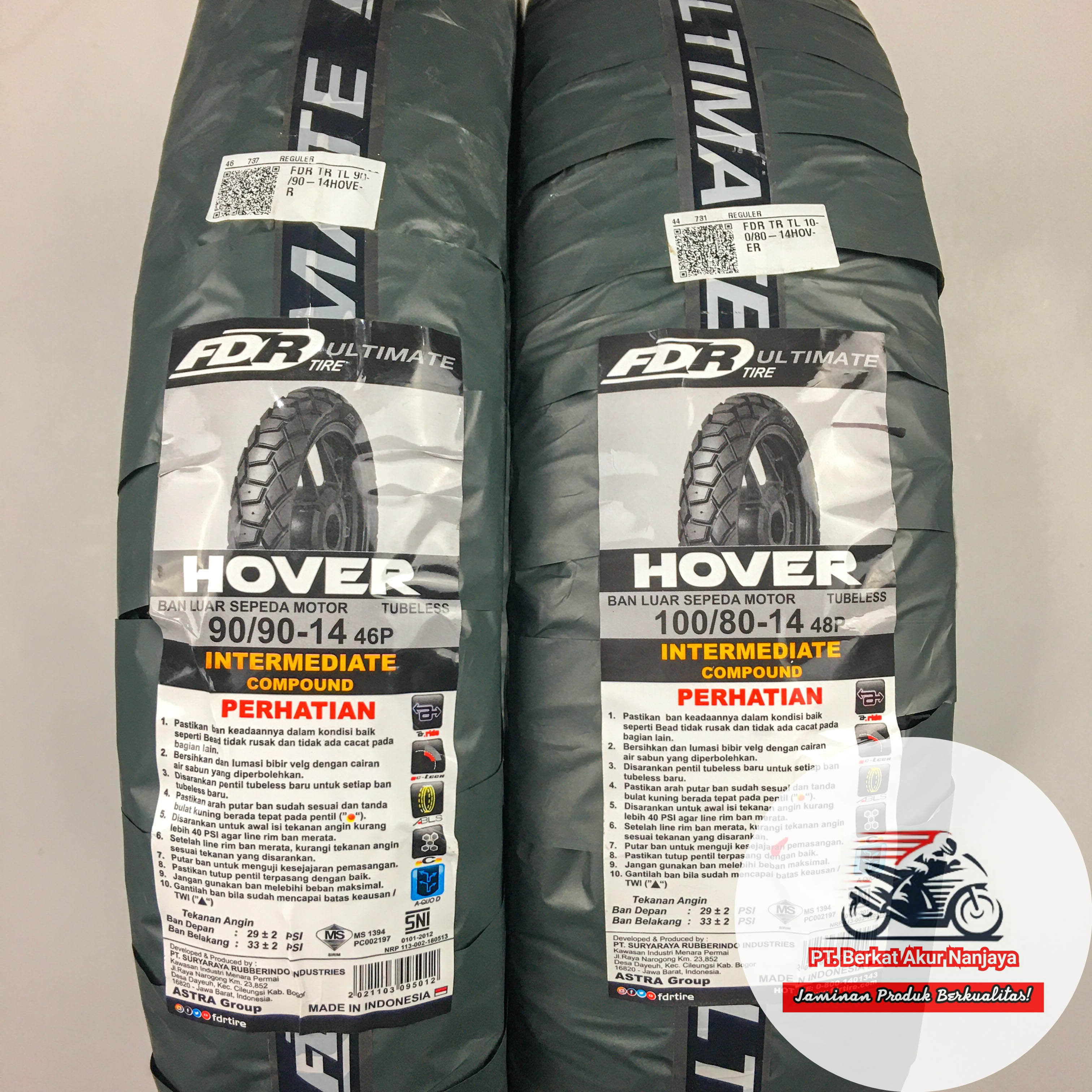 Paket Ban Motor Matic 90/90 dan 100/80 ring 14 FDR HOVER TUBELESS Bonus ...