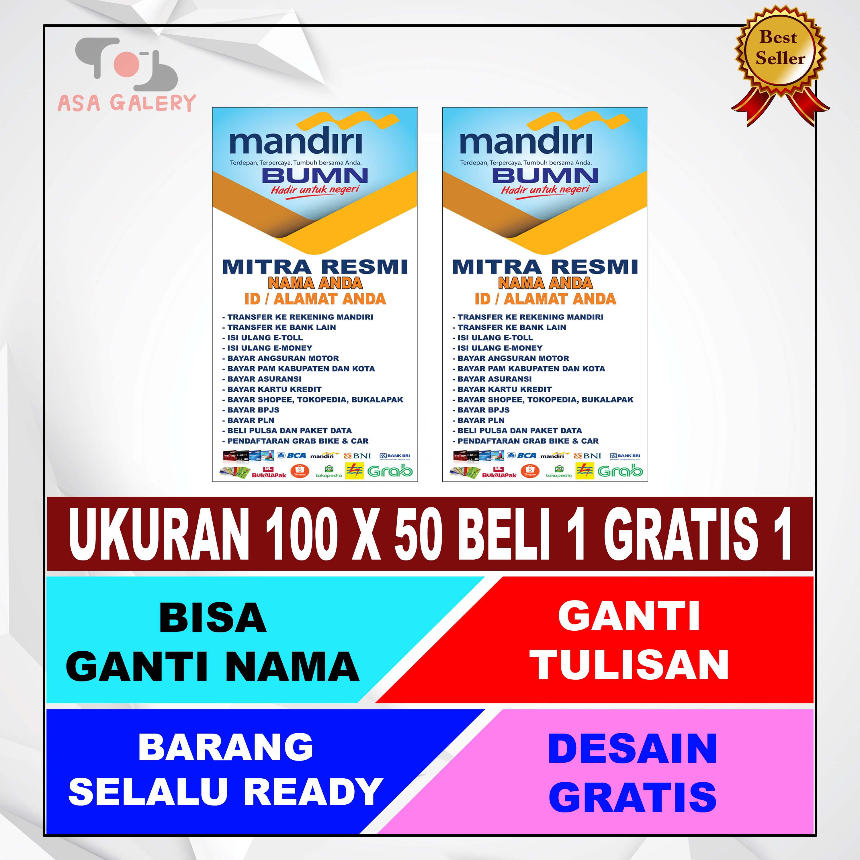 SPANDUK BANNER , AGEN MANDIRI UKURAN 100 X 50 BISA GANTI NAMA DAN ...