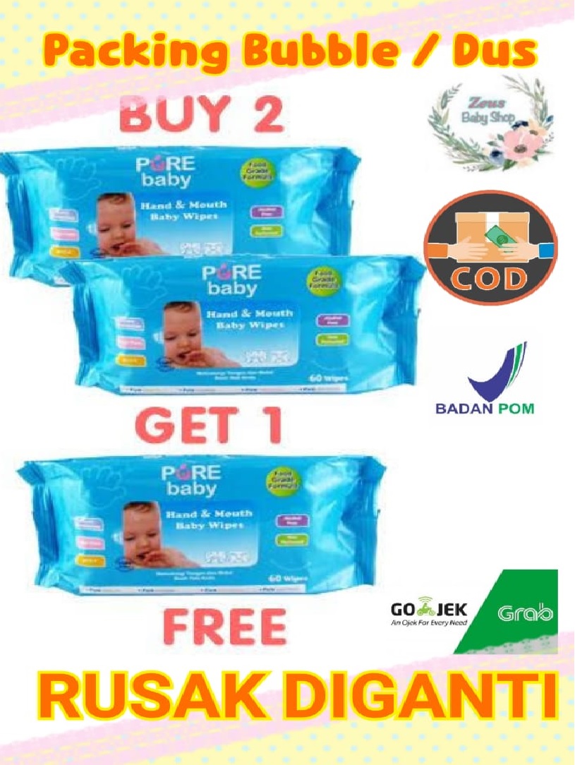 Pure Baby Hand and Mouth wipes Tissue Basah Aloe Vera orange Blue isi ...