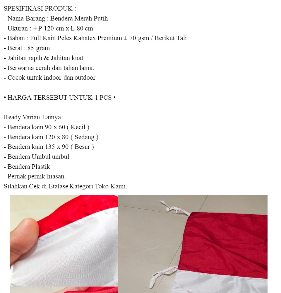 Jual Bendera Merah putih kain premium size 80 x 120 murah gratis ongkir ...